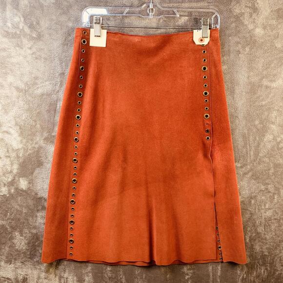 Skirts | Dolce Gabbana Rust Real Leather Suede Aline Midi Skirt W ...